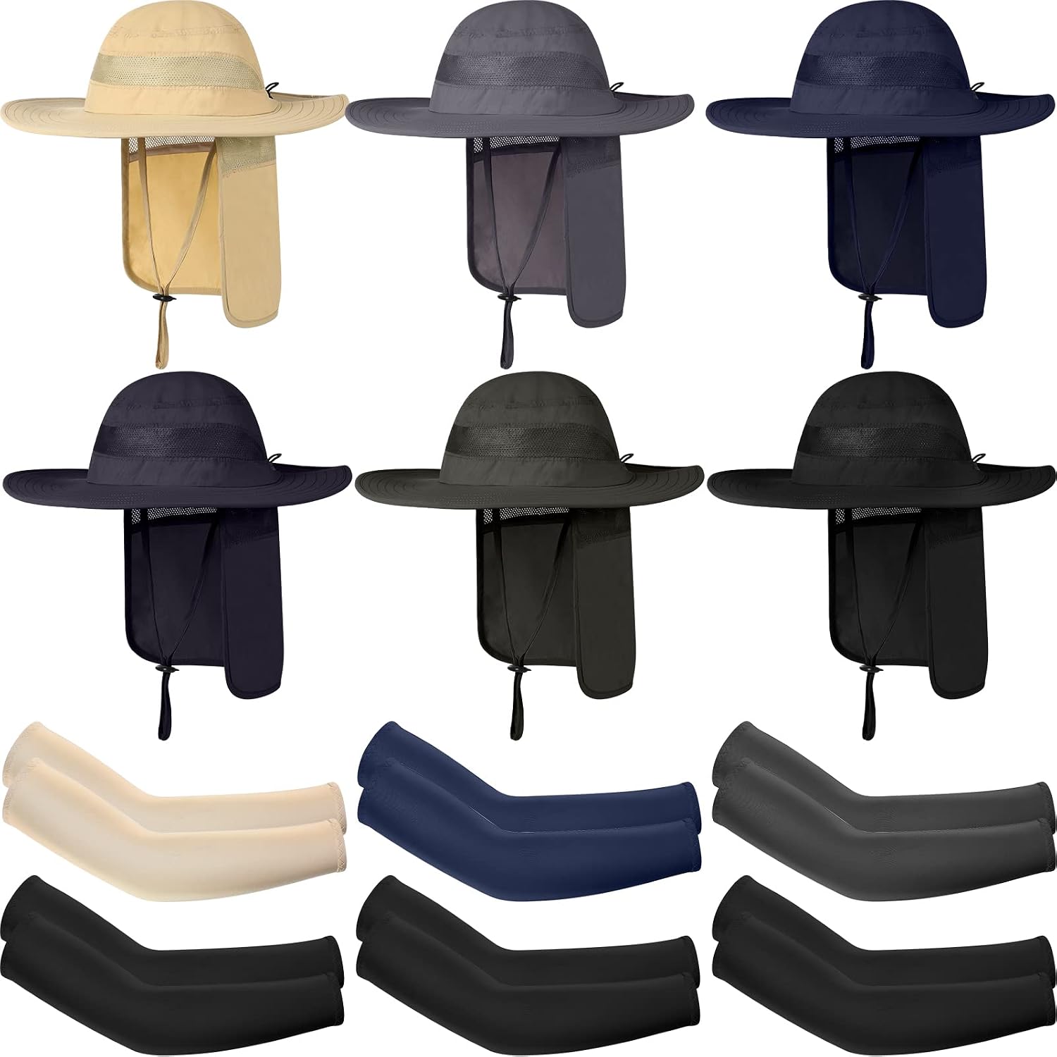 Amazon.com: 6 Pcs Fishing Hat with Neck Flap and 6 Pcs Arm Sleeves ...