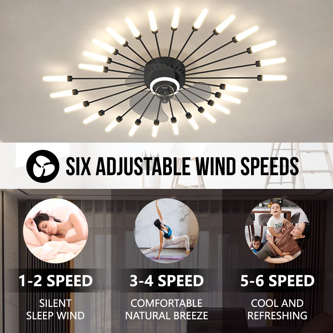 SNOWUNDER 40'' Ceiling Fans With Lights, Low Profile Ceiling Fan With ...