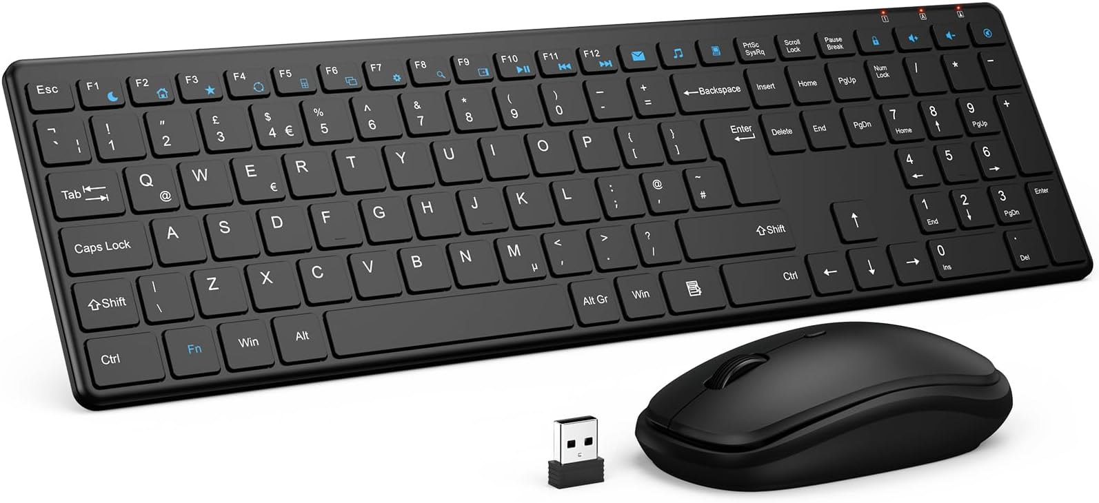 Wireless Keyboard and Mouse, Ultra Slim Full Size Keyboard, 2.4GHz ...
