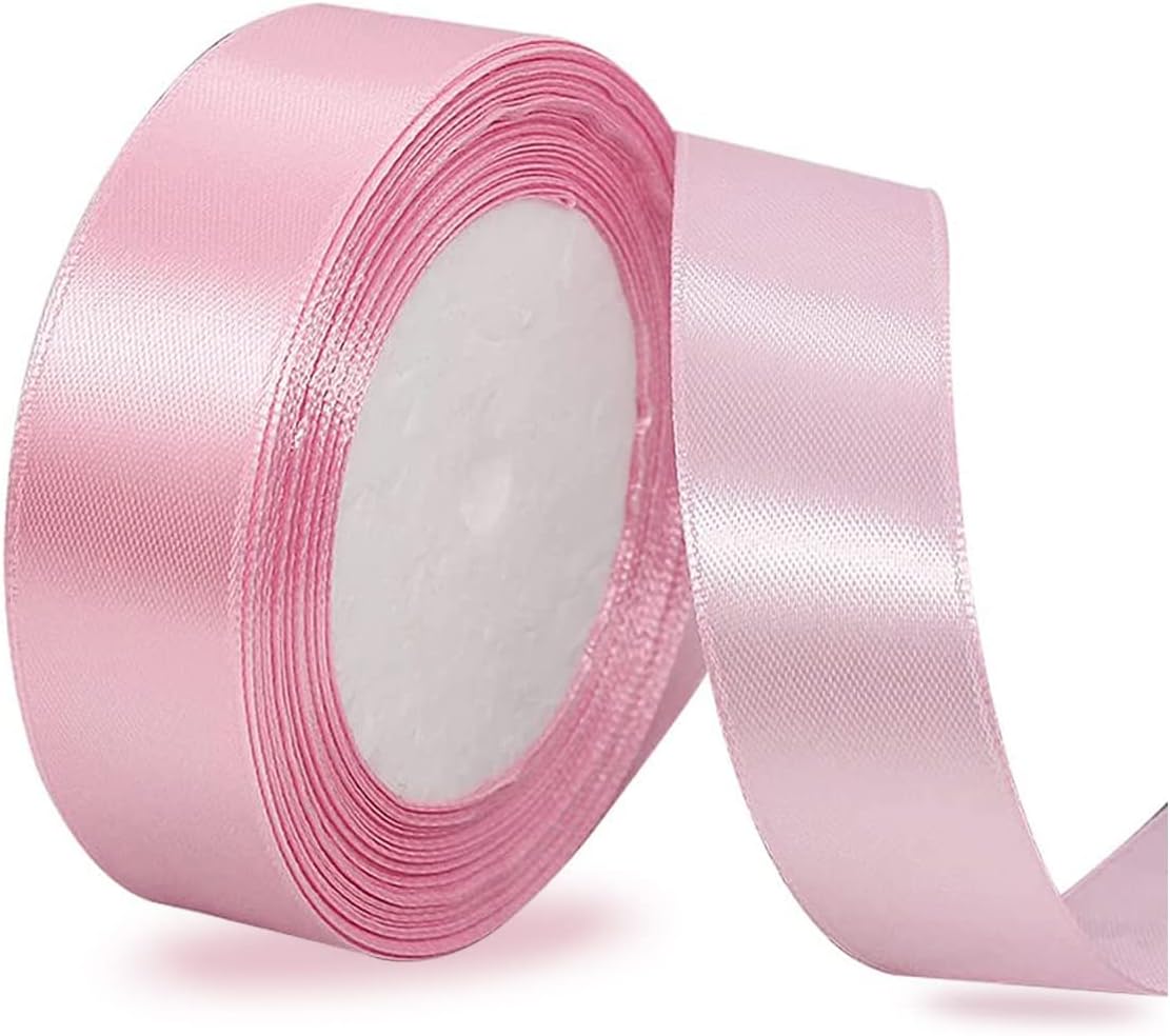 Pink Ribbon 25mm, 23 Meters Solid Color Satin Gift Ribbon for Crafting ...