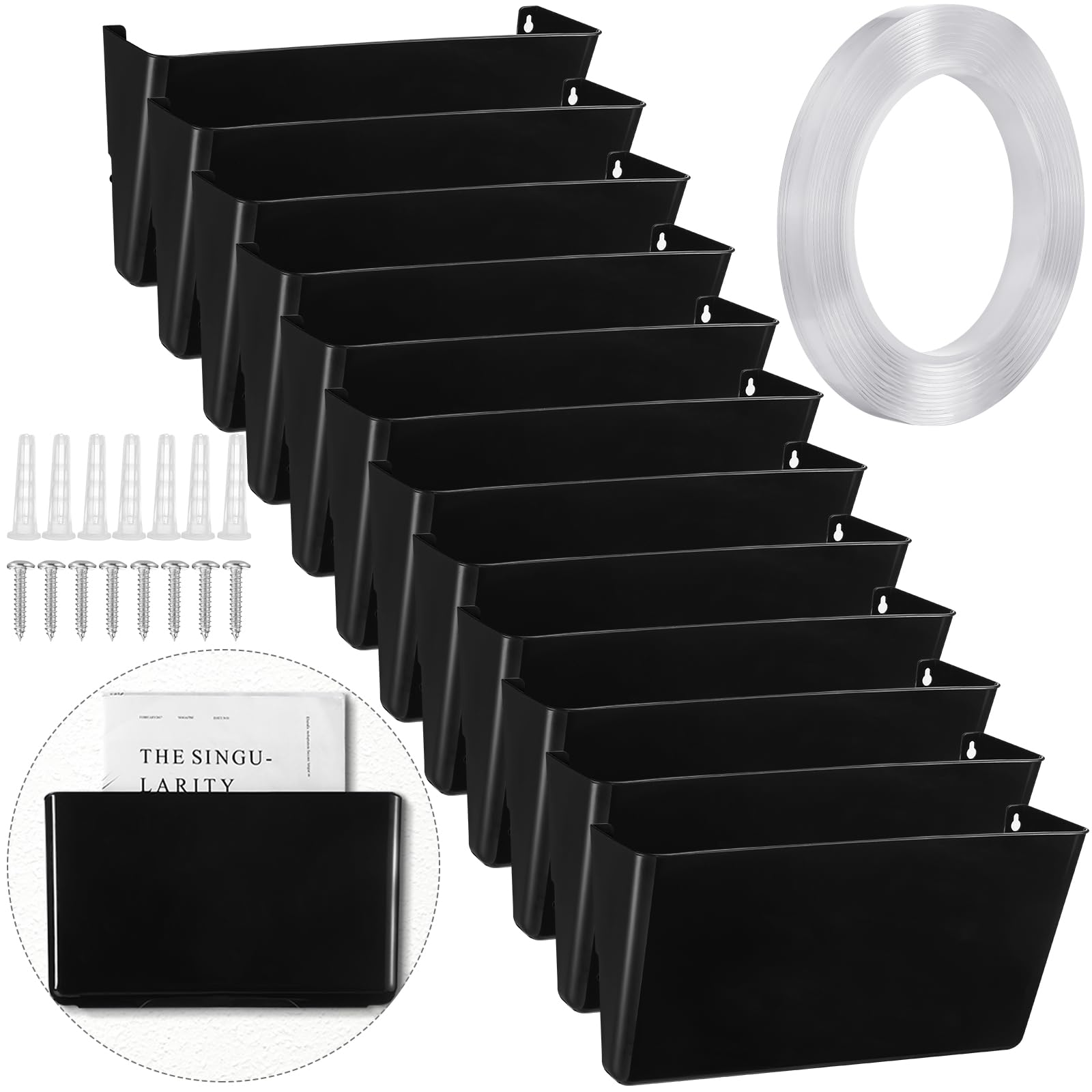 Tenceur 12 Pcs Plastic Single Pocket Wall Mount File Holder with Double ...