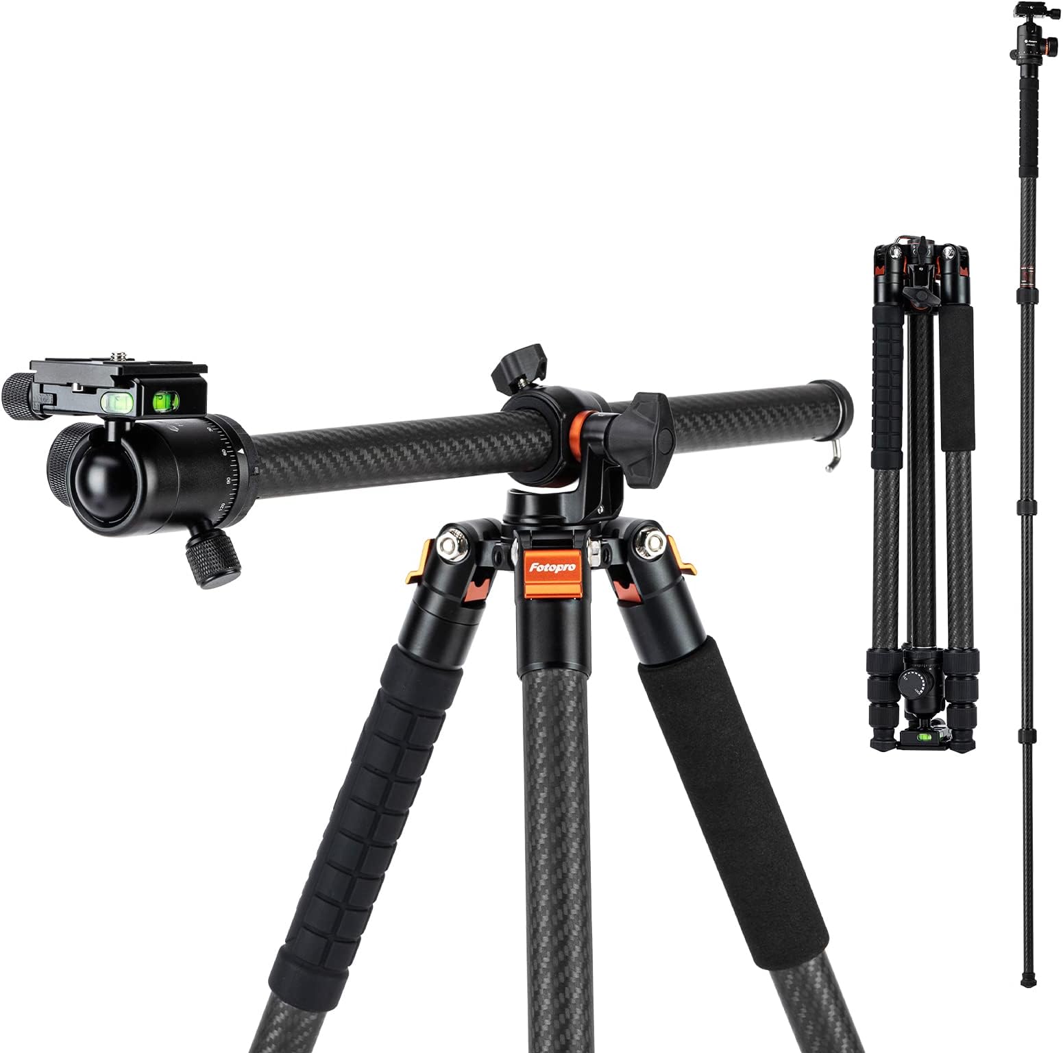 Fotopro Carbon Fibre Horizontal Tripod, 75 Inch Camera Tripod with 360 ...