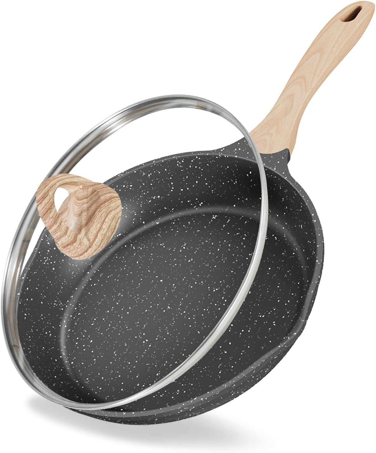 Amazon.com: JEETEE Nonstick Frying Pans Skillet with Lid, 8" Granite ...