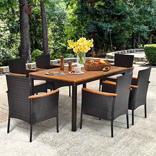 Amazon.com: Toolsempire 7 Pieces Outdoor Wicker Dining Set with ...
