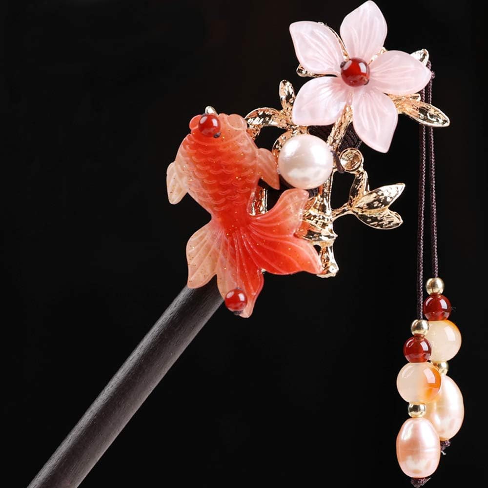 Amazon.com : TOP SEWING Wooden Hair Pins 7.08" Chinese Goldfish Flower ...