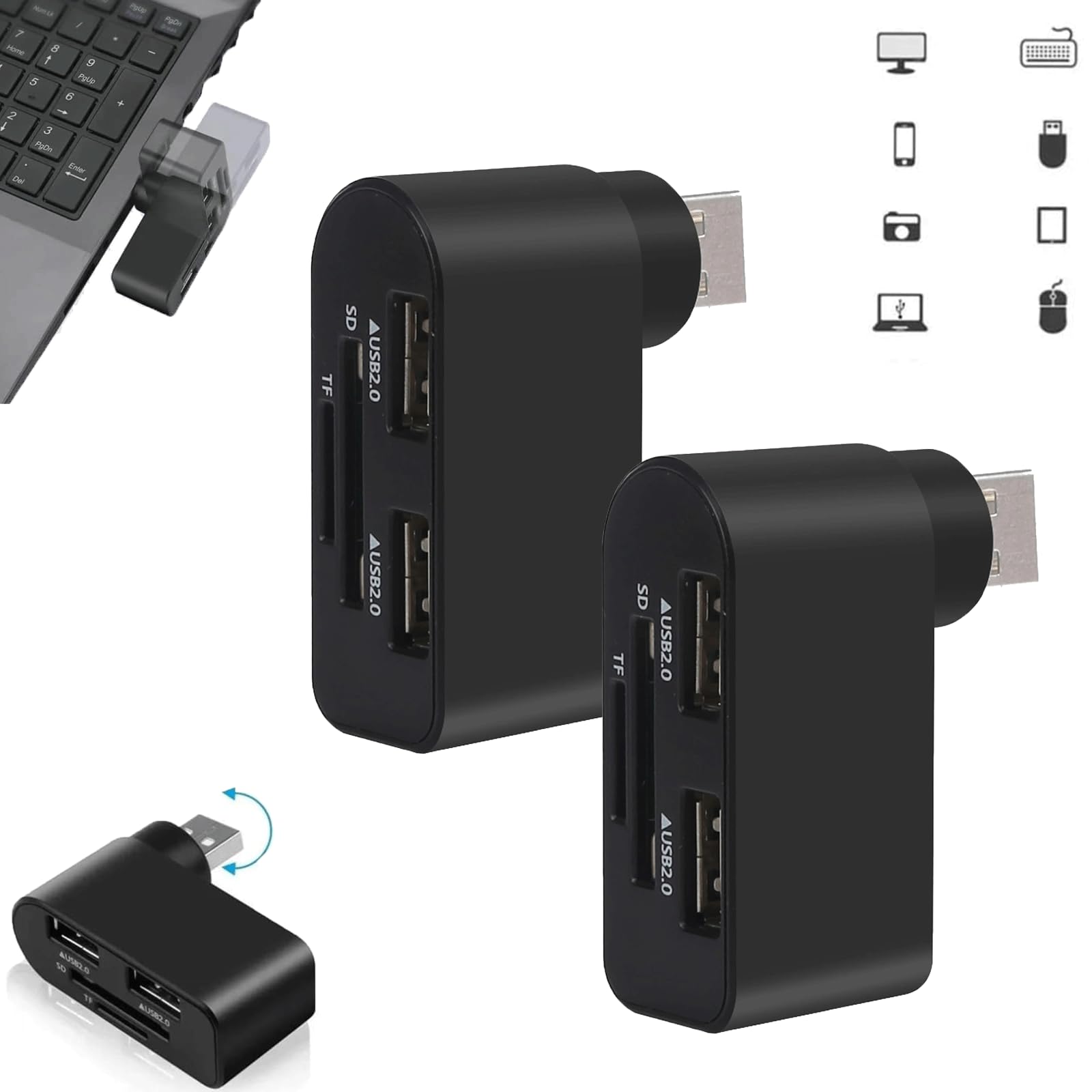 Amazon.com: Visulong 4 in 1 Rotatable USB Hub, Portable 180 Degrees ...