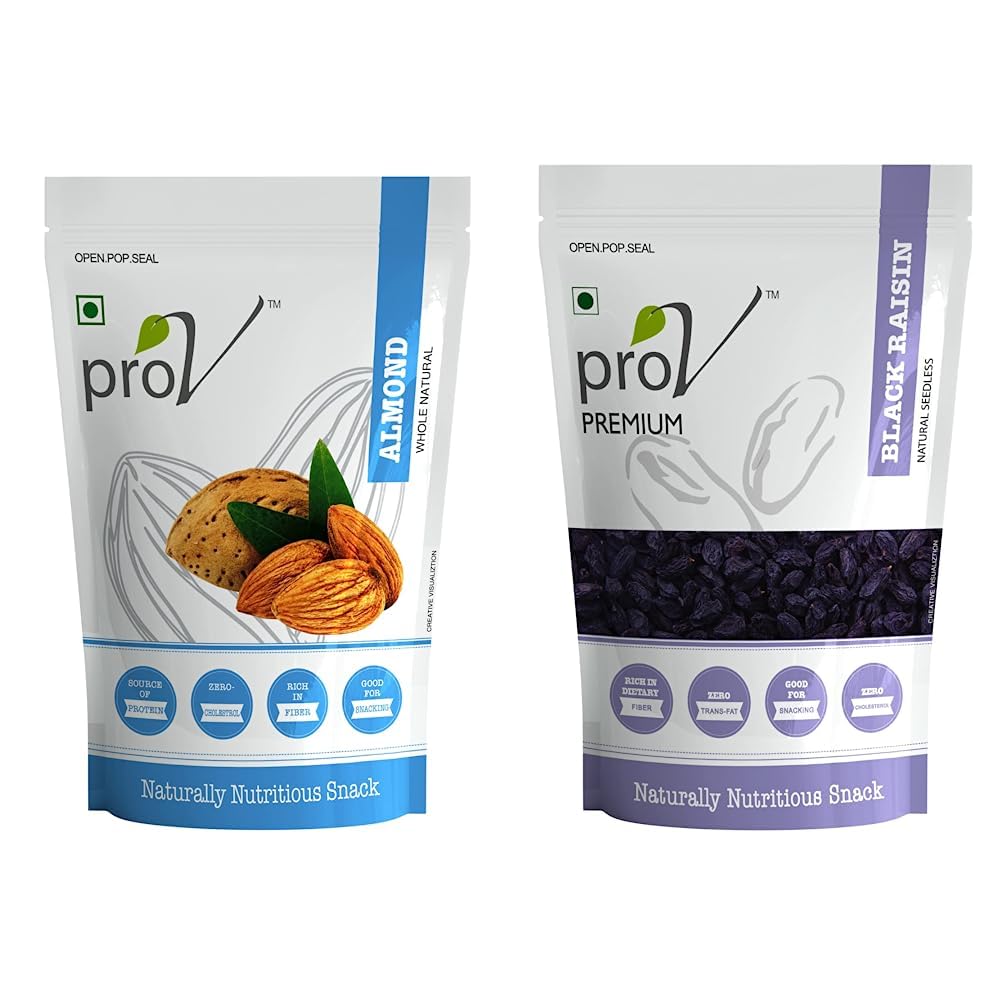 ProV 500g Sweet and Cunchy Combo: Almonds & Black Raisins (250 gm * 2 ...