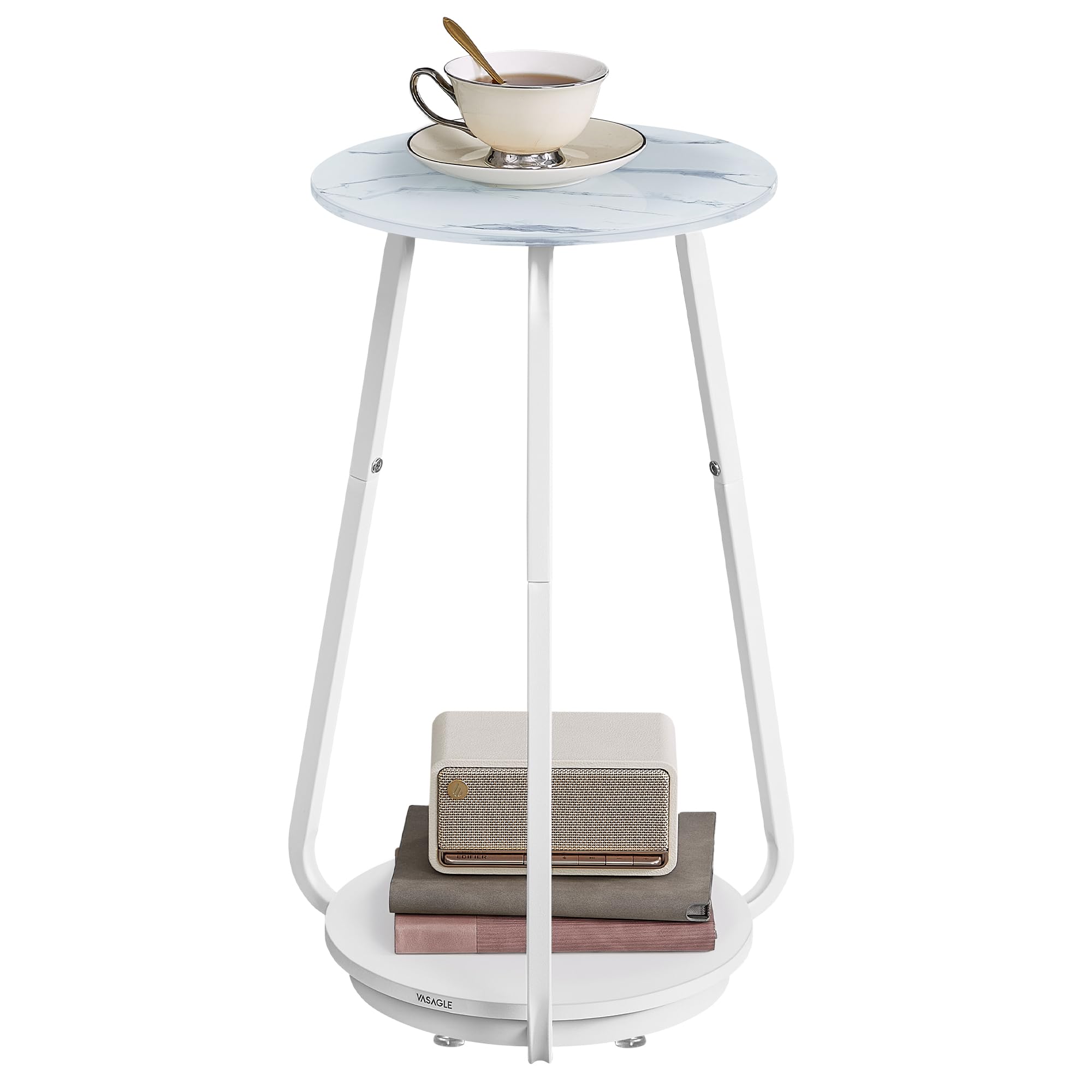 Amazon.com: VASAGLE Round Side Table, 2-Tier Nightstand, End Table with ...
