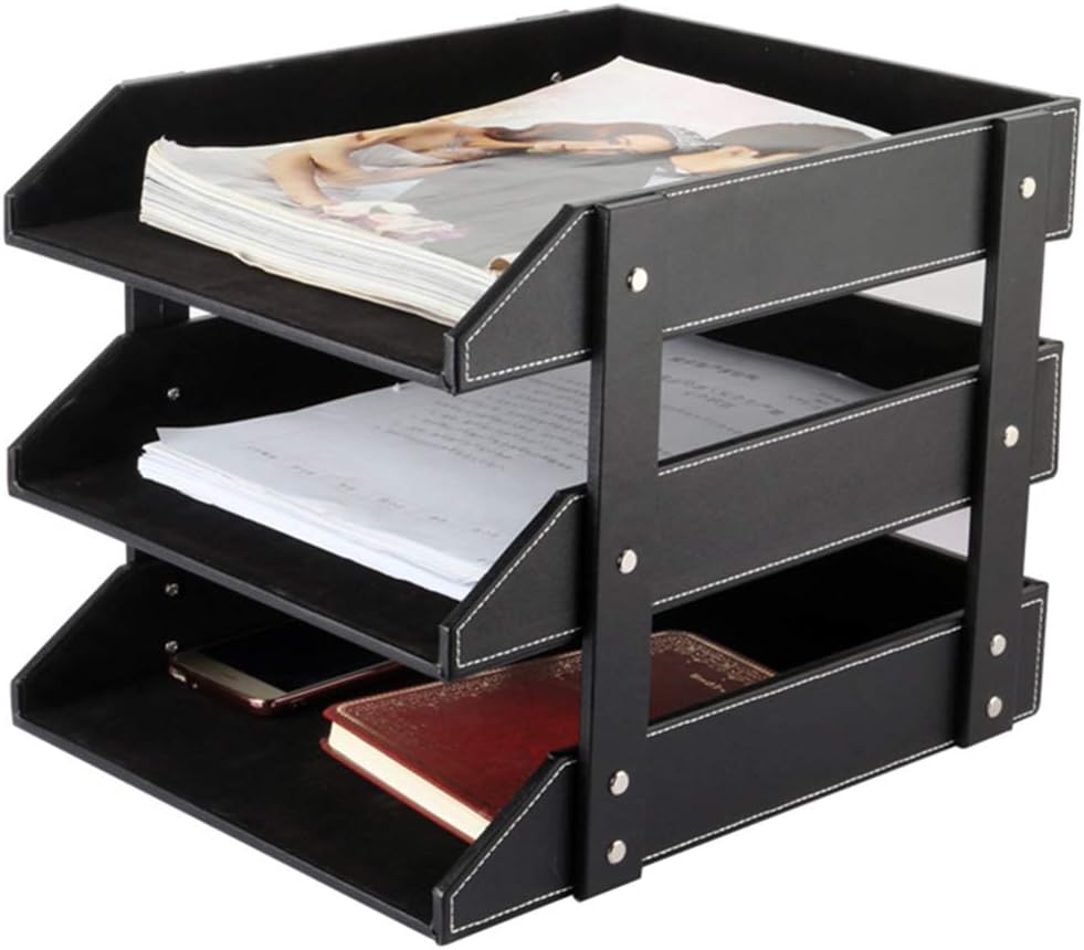 Amazon.com : Leather Desk File Organizer, 3-Layer Stackable Tray, Used ...