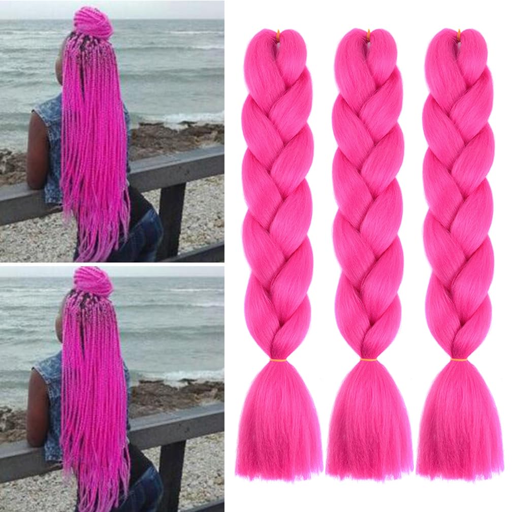 Amazon.com : BALINGHAIR Braiding Hair Extensions Rose Red Braids Hair ...