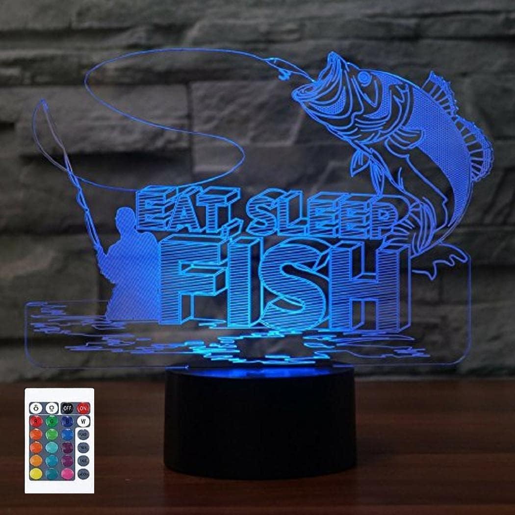 Jinnwell 3D Fishing Fish Night Light Lamp Illusion Night Light 7 Color ...