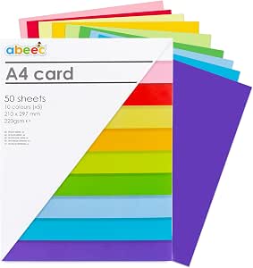 Abeec Coloured Card Pack A4 | 50 Sheets | 10 Assorted Colours Including ...