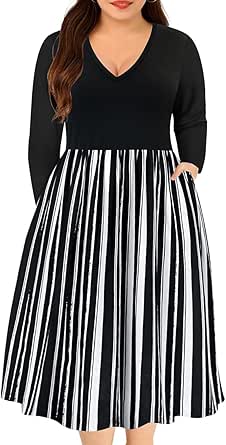 RITERA Plus Size Dresses for Curvy Women Long Sleeve Dress High Waisted ...