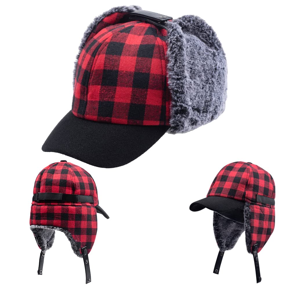 ZffXH Winter Warm Trapper Trooper Hat Men Women Buffalo Plaid Bomber ...