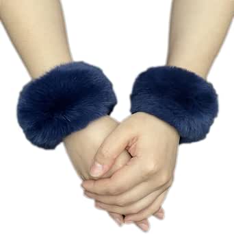 Forssils Rabbit Fur Wrist Cuffs, Fuzzy Fox cuffs Furry Bands Arm Warmer ...