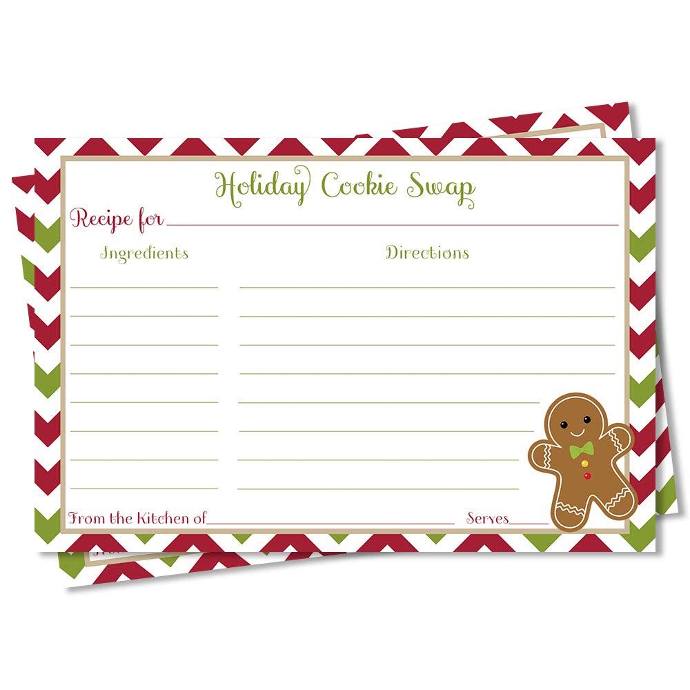 Amazon.com: Christmas Cookie Recipe Cards Gingerbread Stripes Xmas ...