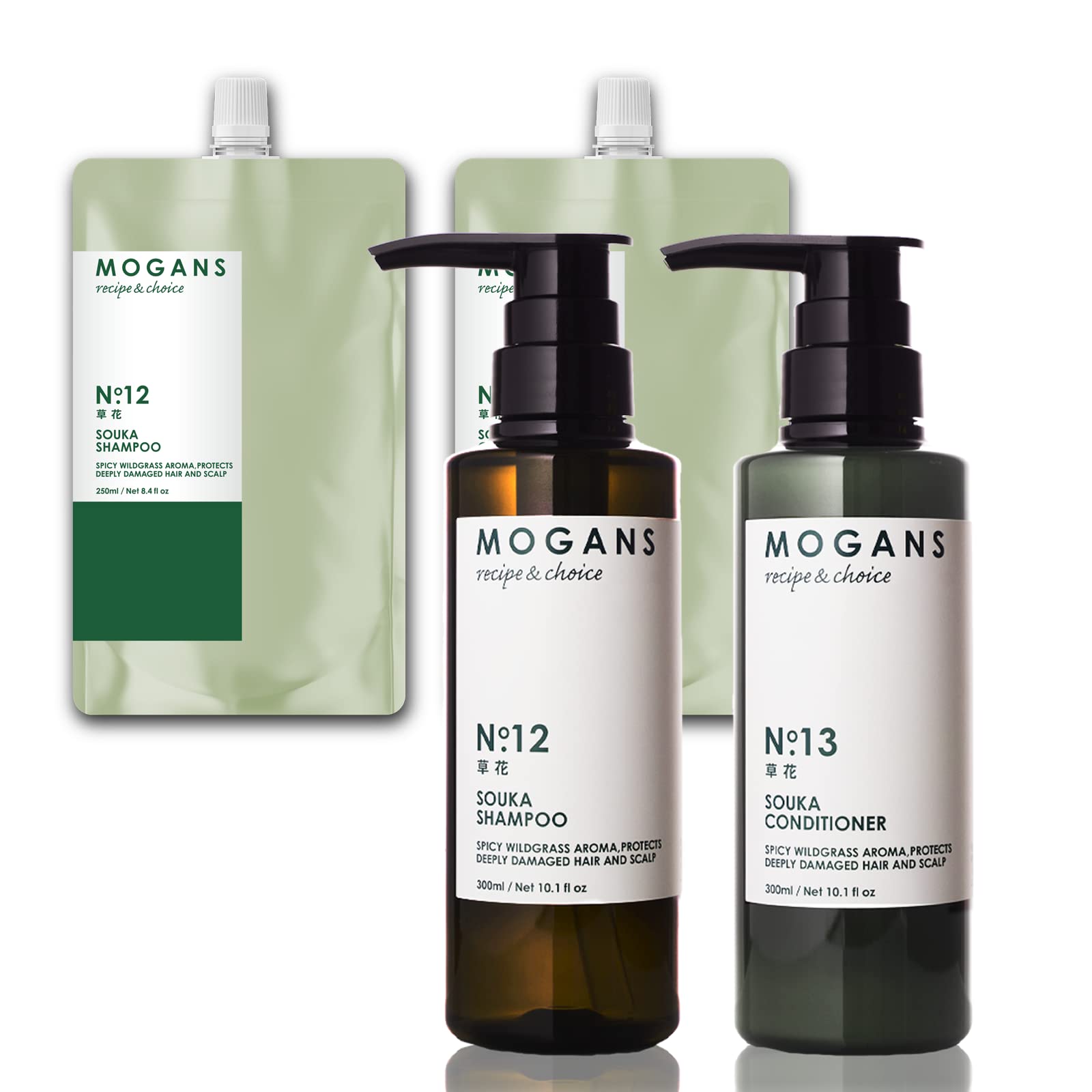 Amazon | MOGANS (モーガンズ) 草花 (そうか) 薬用 アミノ酸 シャンプー & コンディショナー ボトル(各300mL) & 詰め替え(各250mL) セット (フケ/頭皮 ...