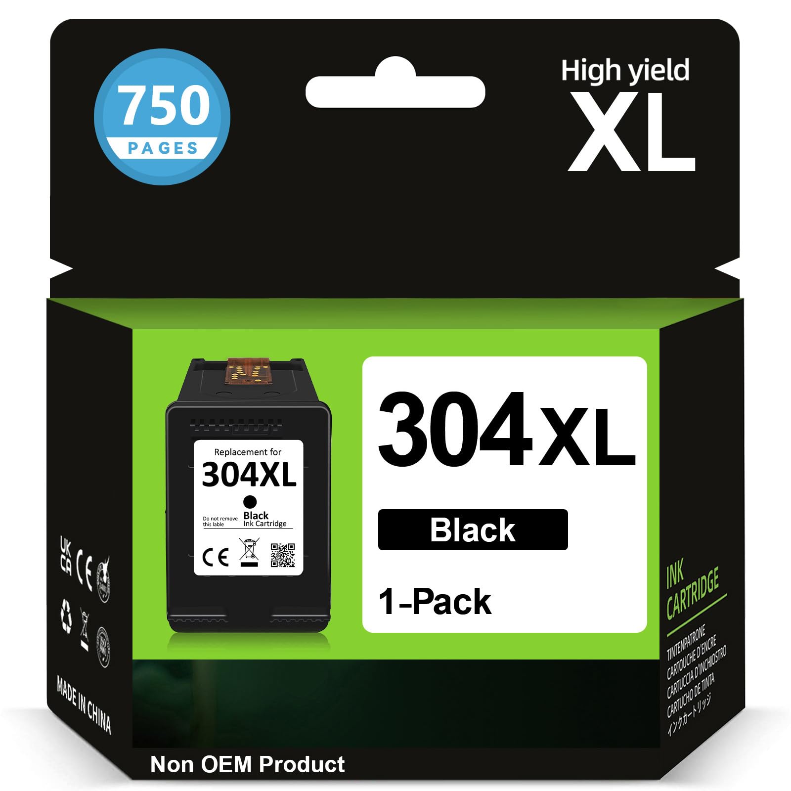 304XL Black Ink Cartridge High Yeild- 750 Pages, Replacement for HP 304 ...