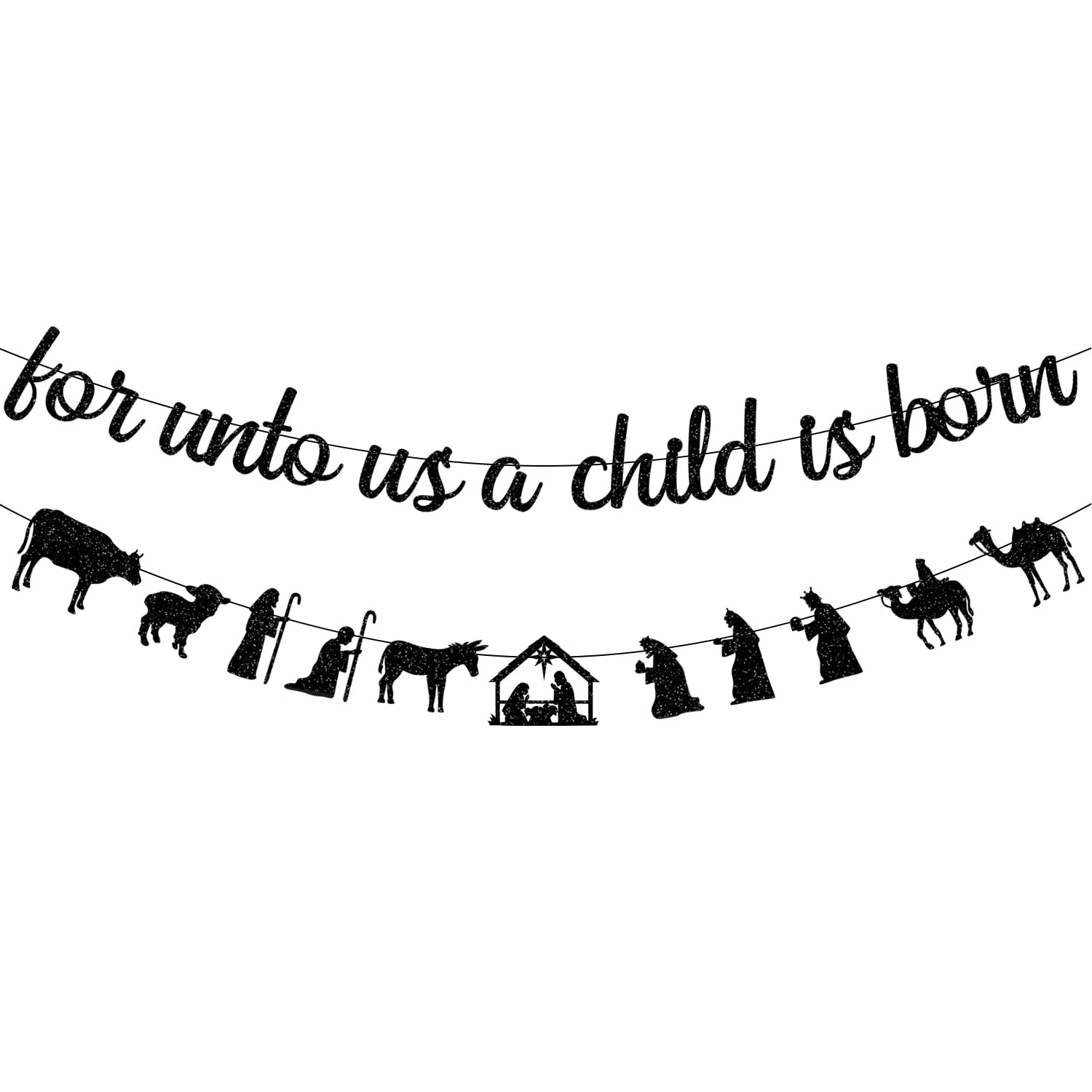 Snapklik.com : Black Glitter For Unto Us A Child Is Born Banner And ...