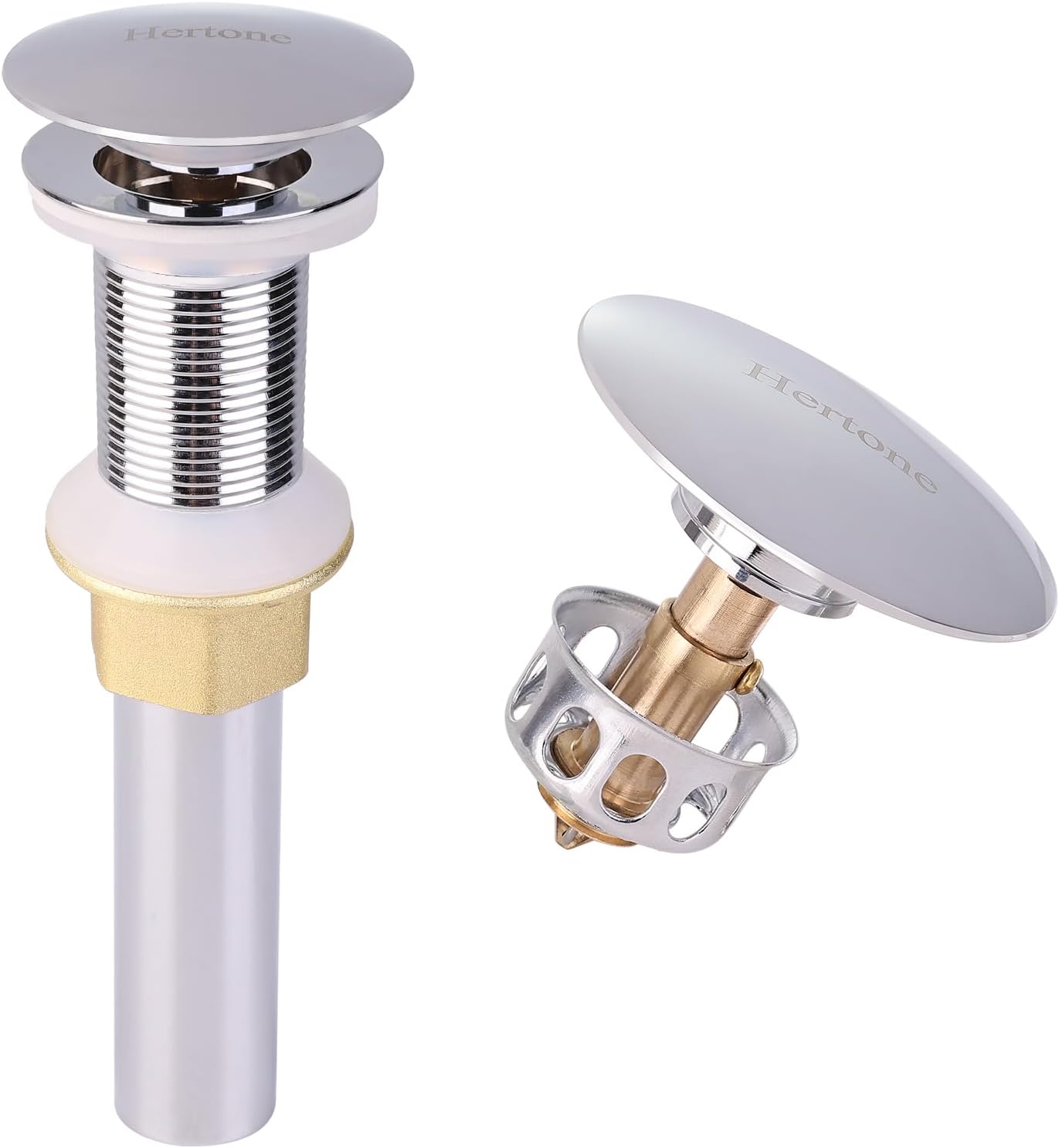 Hertone Bathroom Sink Drain Stopper Without Overflow, Pop Up Sink Drain ...