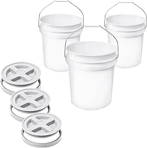 Amazon.com: 5-Gallon White Bucket Pail with Gamma Seal Screw on Airtight Lid, Heavy-Duty 90MIL ...