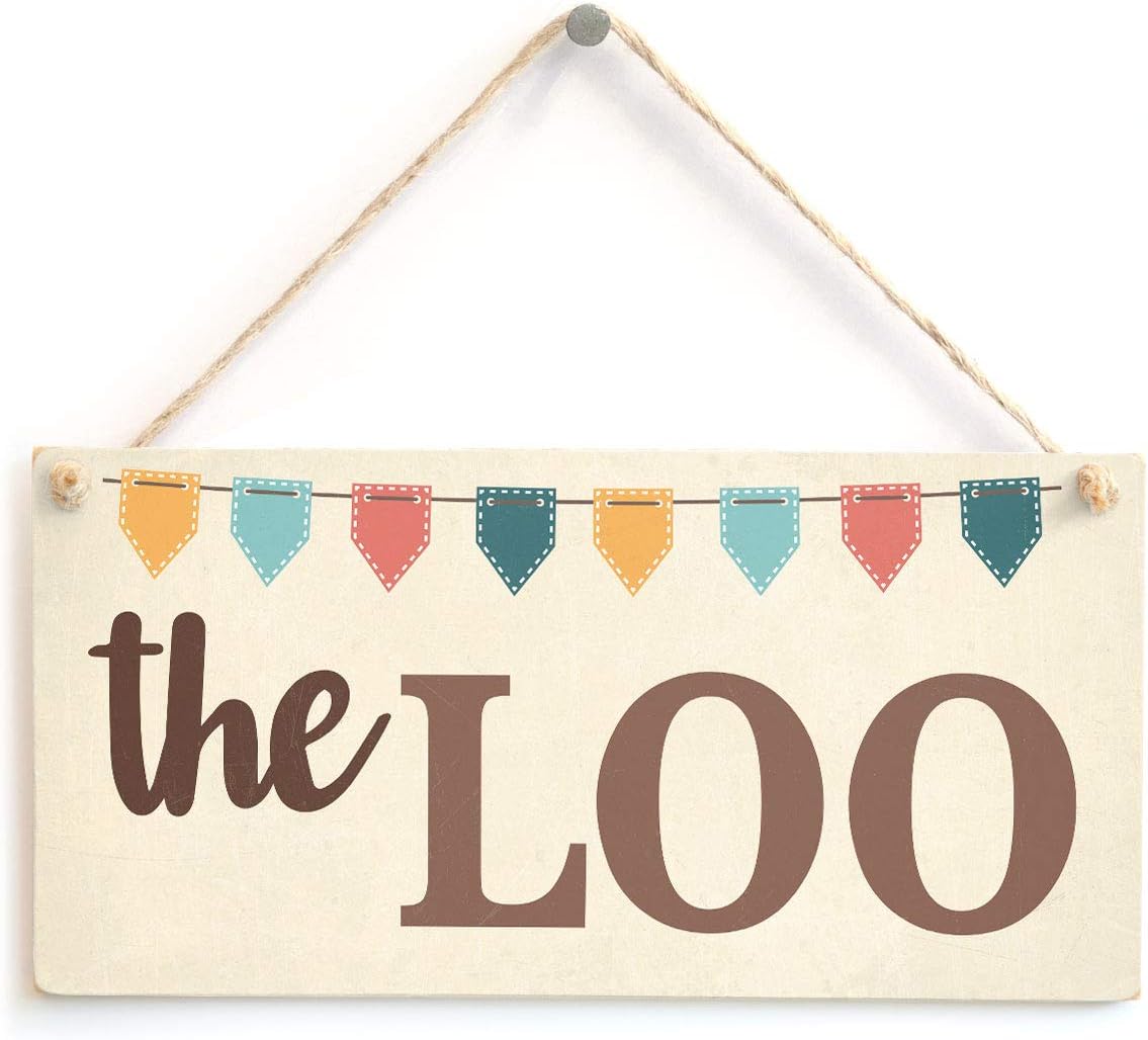 The Loo Sign - Lovely Bunting Design Toilet, Bathroom, WC Wooden Sign ...