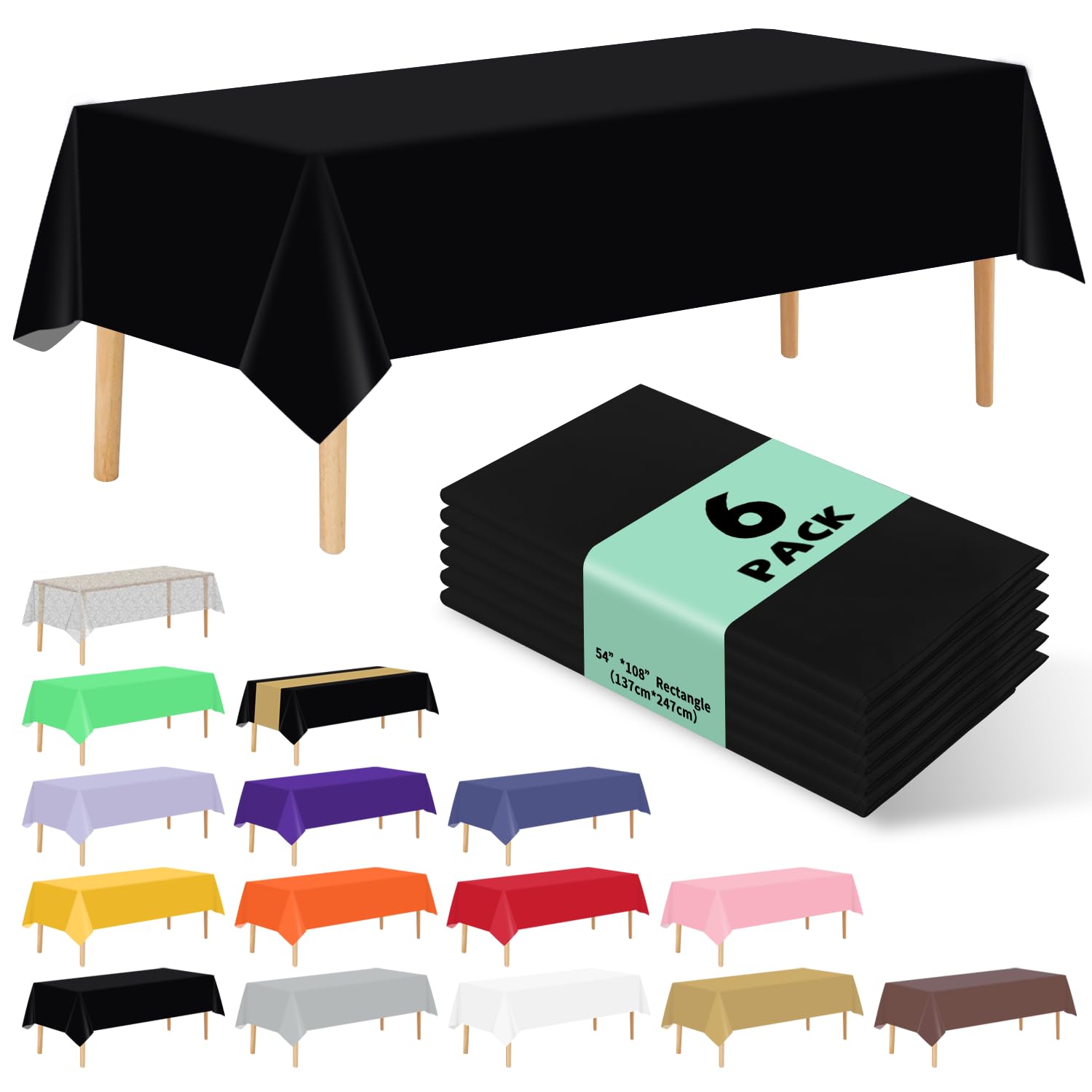 Amazon.com: 6 Pack Premium Disposable Plastic Tablecloth 54" x 108 ...
