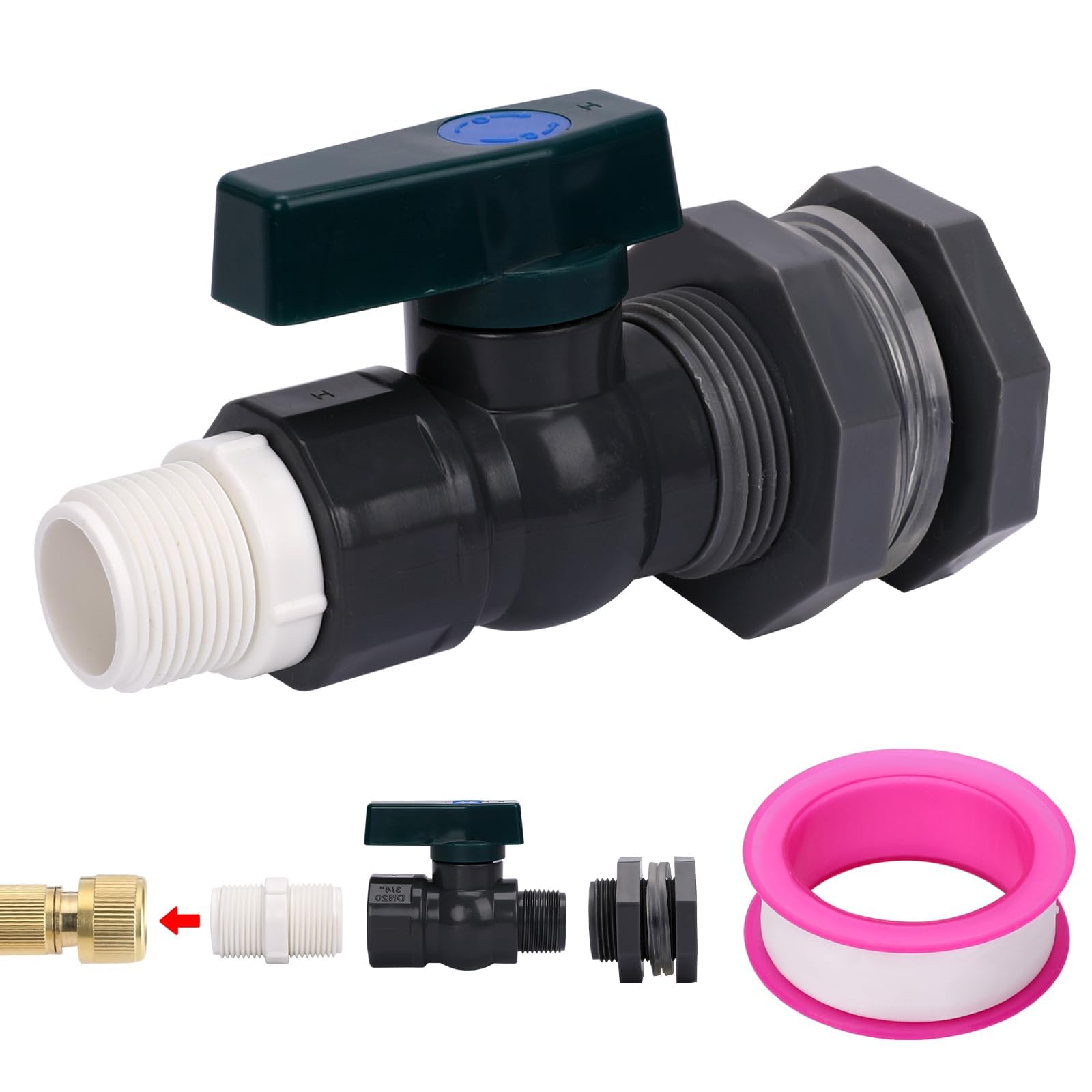 Buy AXIYIBZI Rain Barrel Valve with Hose Faucet Adapter and Thread Seal ...