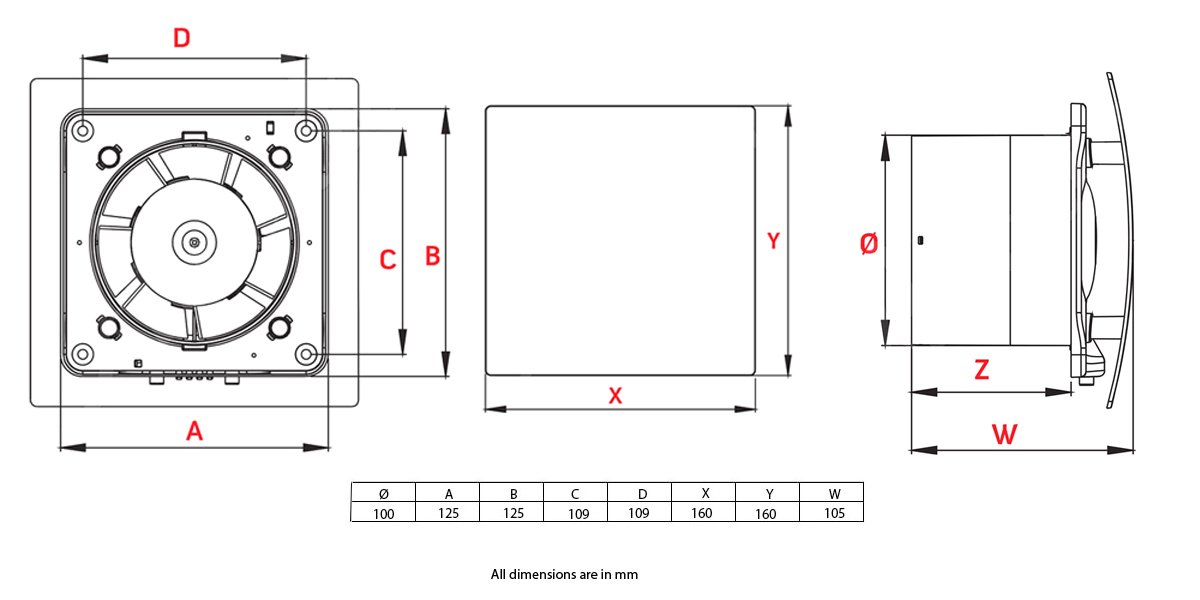Bathroom Extractor Fan 100mm / 4" with Timer Humidity Sensor Humidistat ...