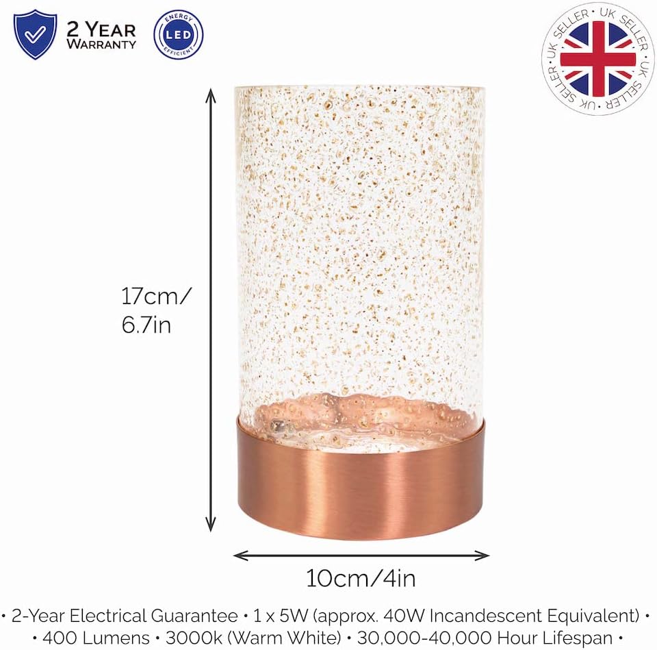 Modernistic Brushed Copper LED Table Lamp with Circular Speckled Glass ...