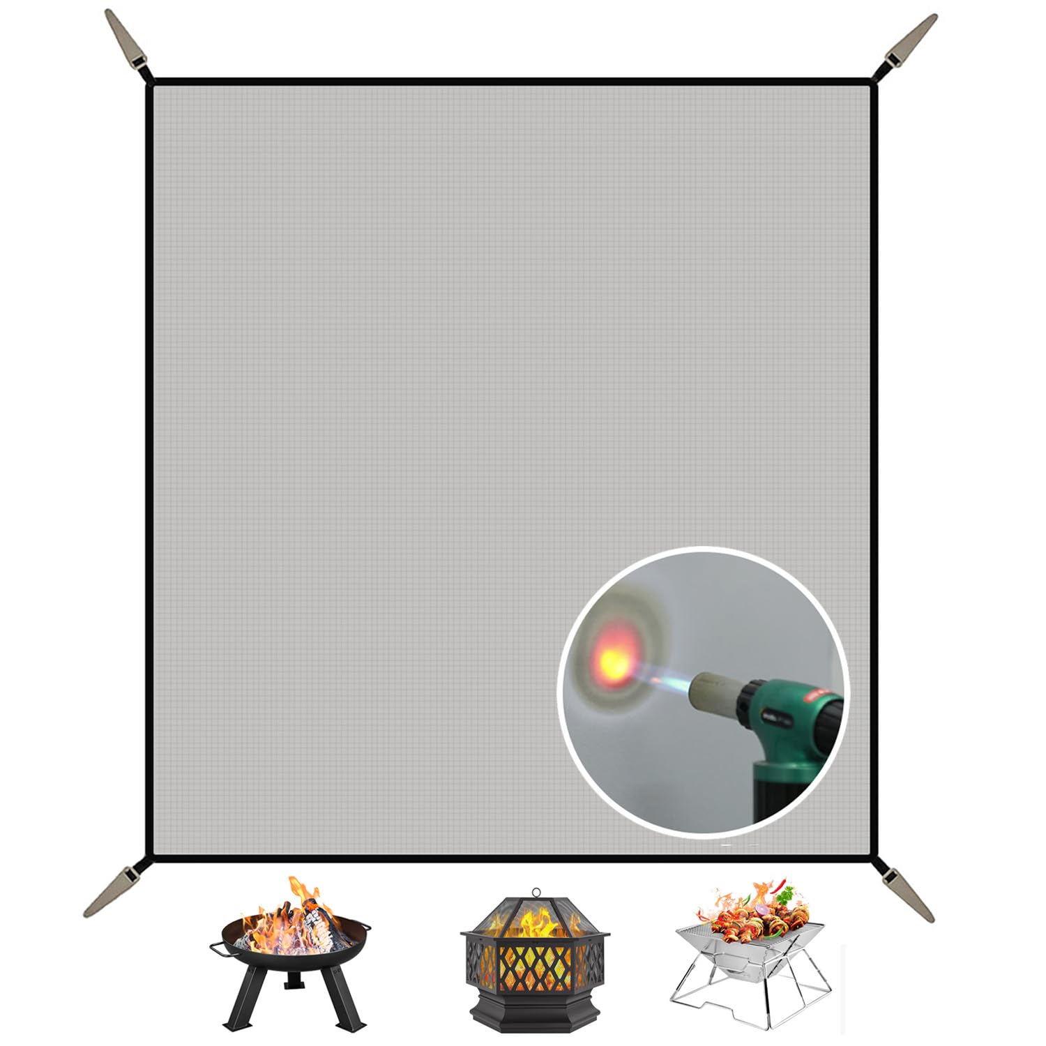 100x120cm Fire Pit Mat with Peg Fireproof Mat for Decking BBQ Grill ...