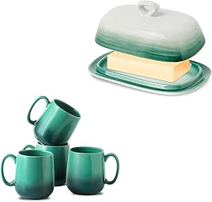 Amazon.com | Hasense 5-Piece Green Ceramic Dinnerware Set, Handpainted Butter Dish with lid for ...