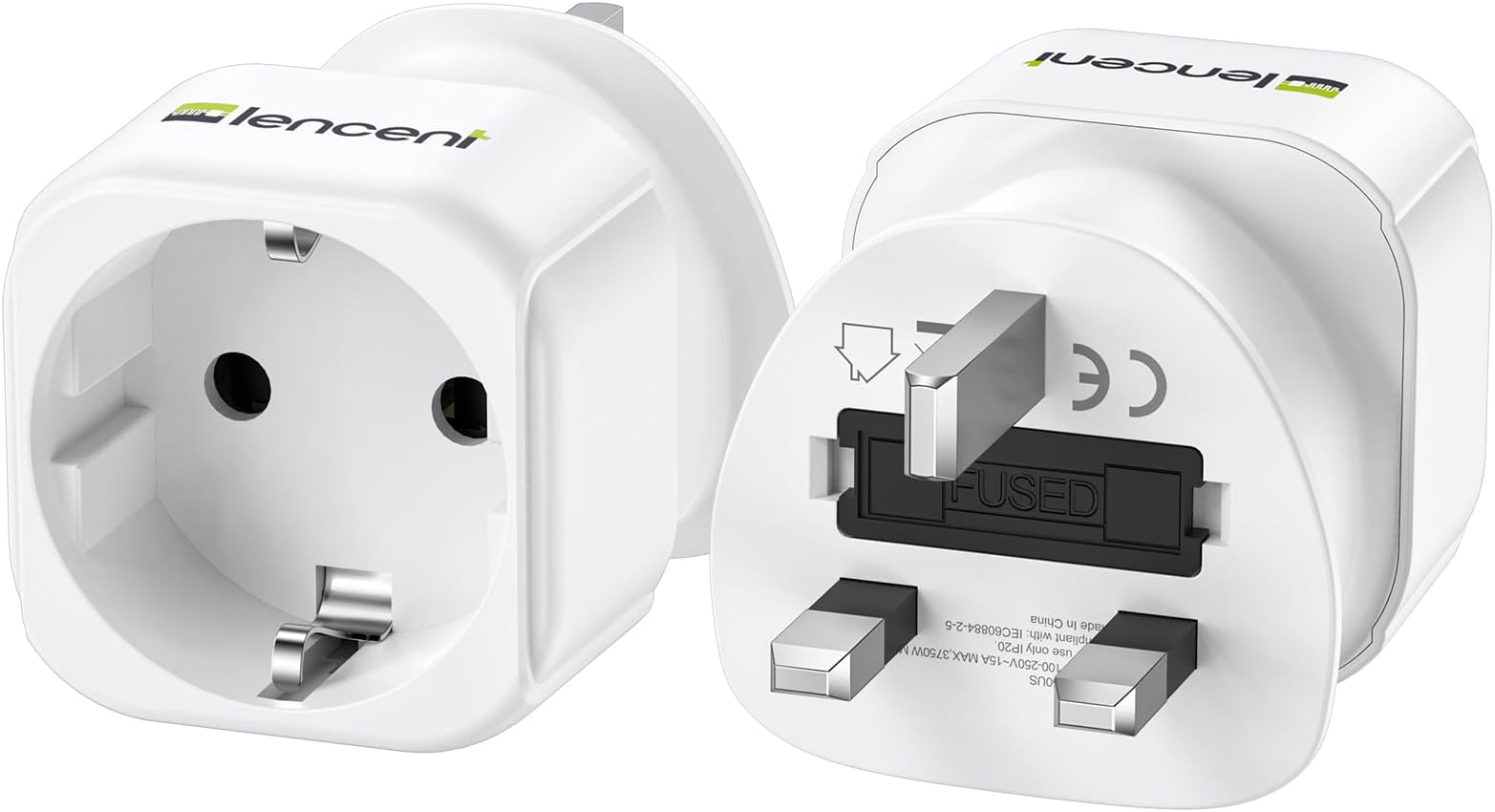 LENCENT 2X EU to UK Plug Adapter, Europe Schuko 2 Pin to 3 Pin UK ...