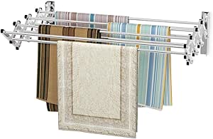 COSTWAY Wäscheständer zur Wandmontage, Wandtrockner ausziehbar aus Edelstahl mit 8 Stangen ...