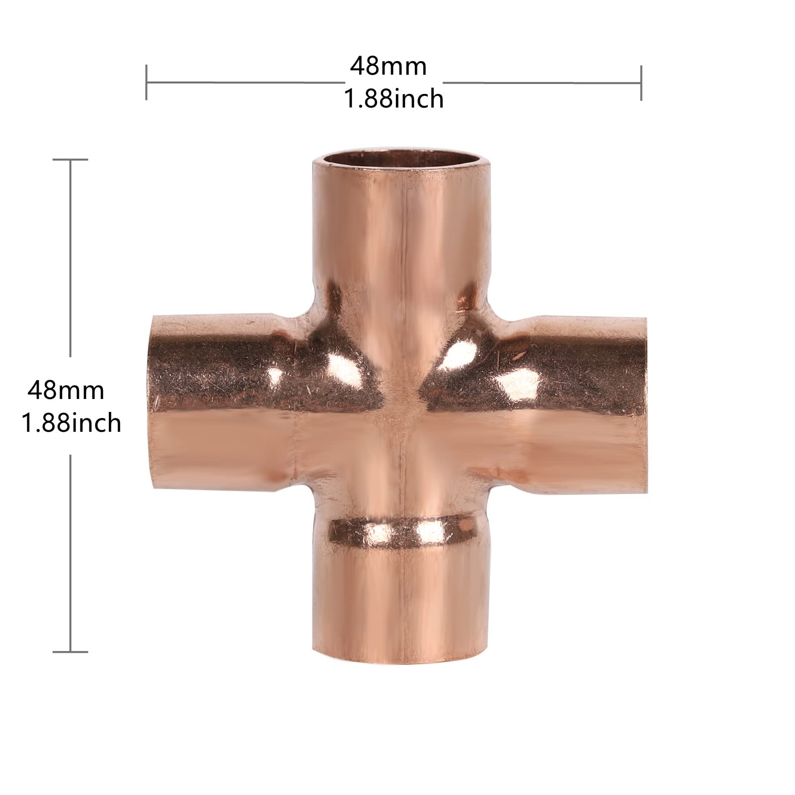 5Pcs 4-Way Copper Cross Union Pipe Fitting Inner Diameter:15mm for Air ...
