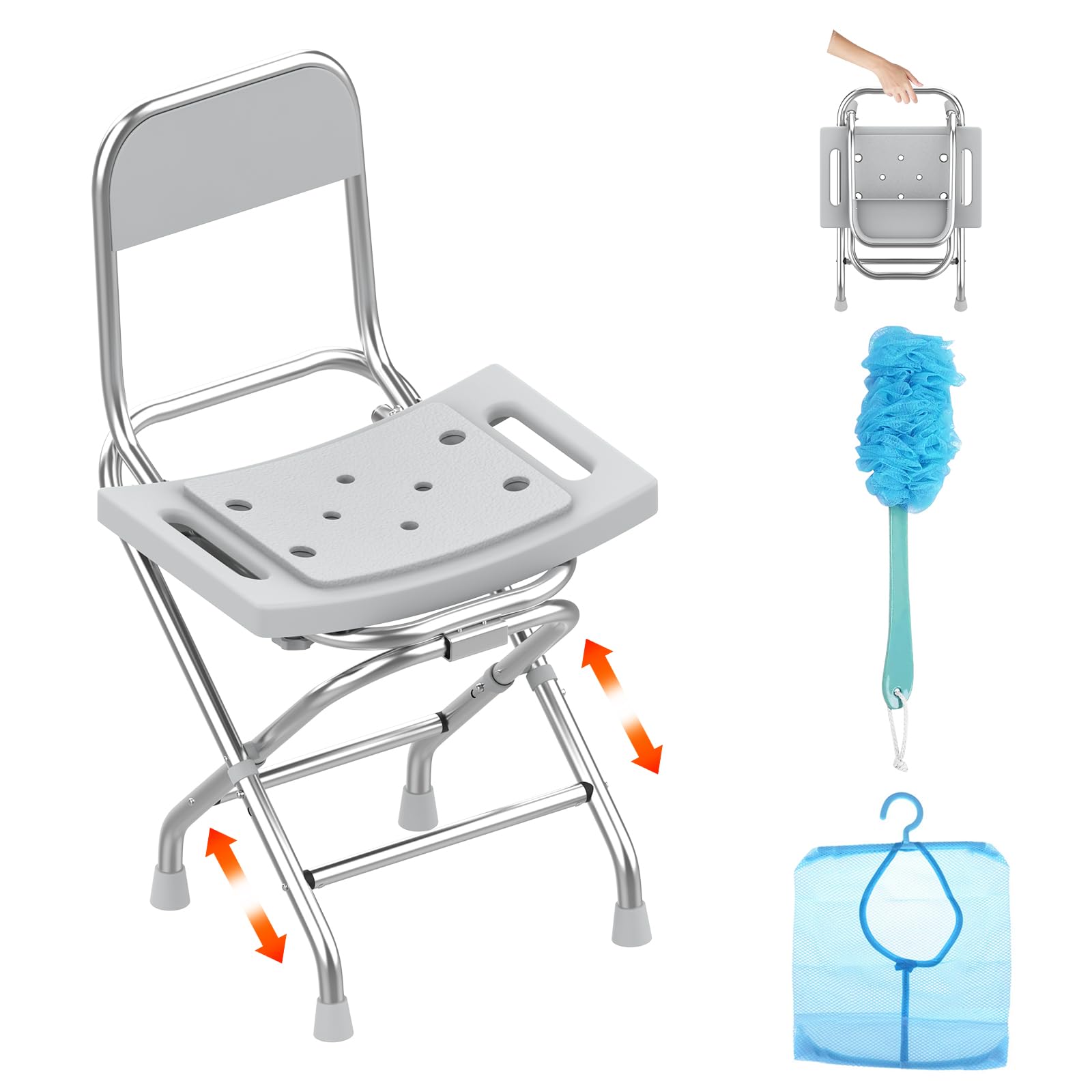 Amazon.com: UGarden Height Adjustable Folding Shower Chair Seat with ...