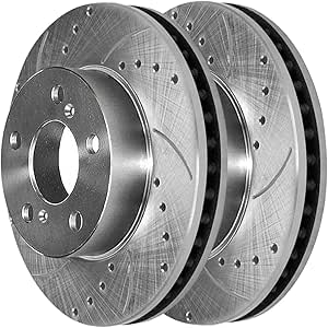 Amazon.com: AutoShack Front Drilled Slotted Brake Rotors Silver Pair of 2 Driver and Passenger ...
