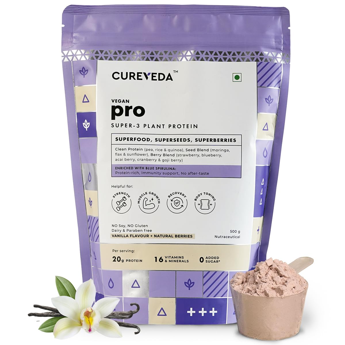 Cureveda Pro Plant Protein Powder, Vanilla - Pea & Rice Isolate - No ...
