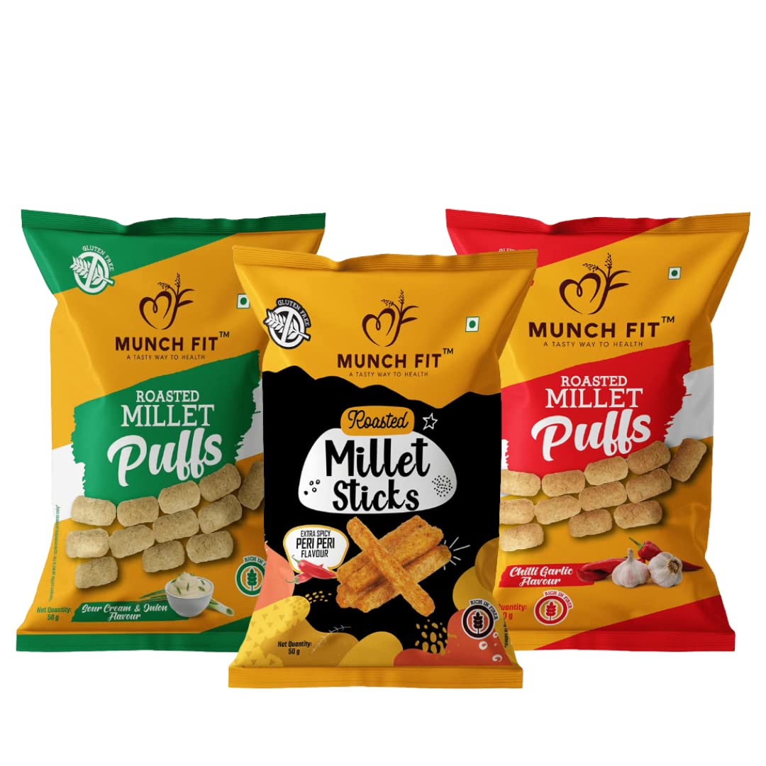 Buy Munch Fit Combo of Millet-Puffs-Chilli Garlic | Millet-Sticks -Peri ...