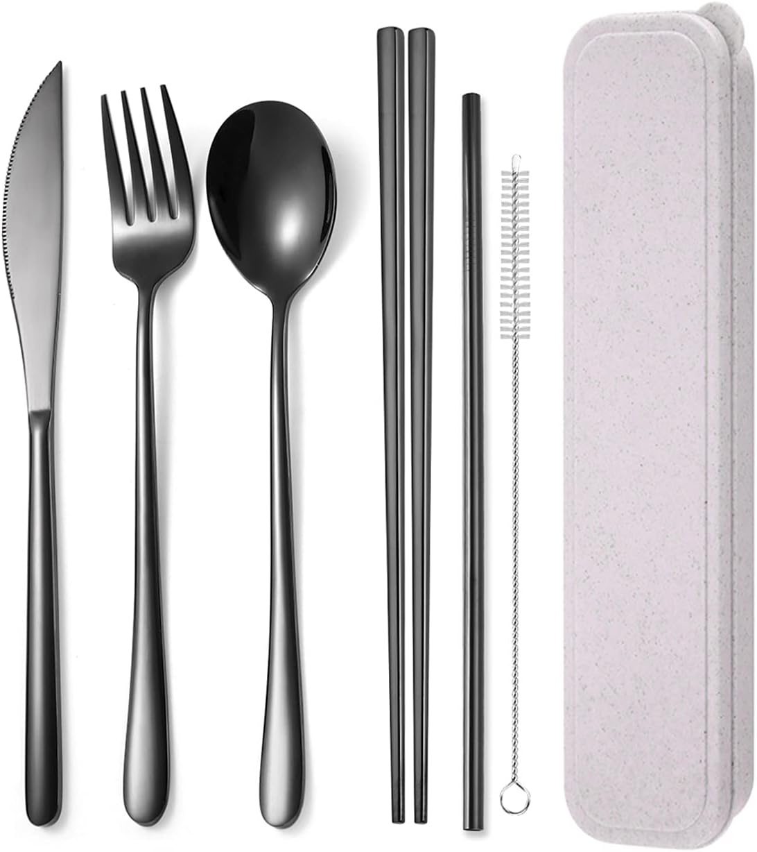 Amazon.com | AARAINBOW 6 Pieces Stainless Steel Flatware Set Portable ...