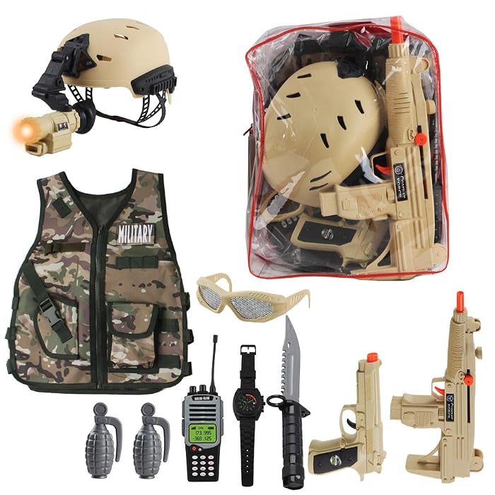 Buy deAO Kids Army Military Combat Soldier Costume with Helmet, Toy ...