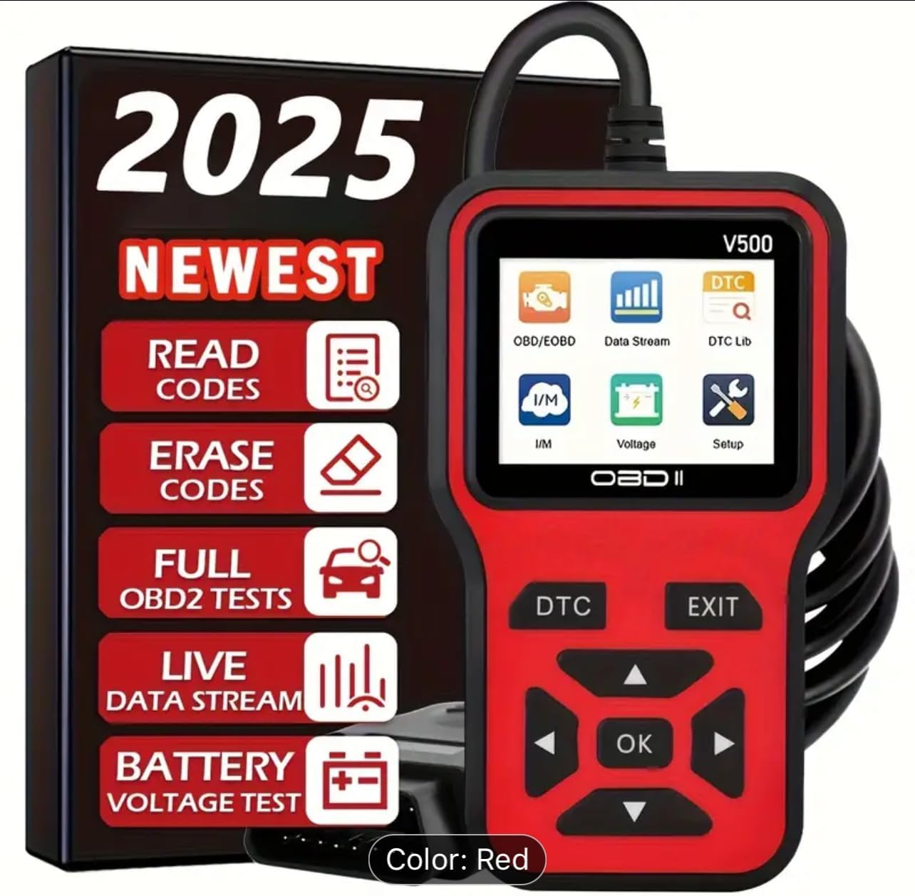 OBD2 Car Scanner V500, Professional Diagnostic Tool with Live Data Stream, Code Reader and ...
