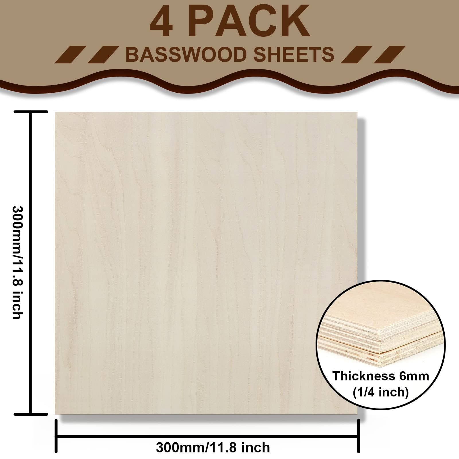 Snapklik.com : Basswood Sheets 12 Pack 1212 X 1/4 Inch Unfinished Plywood Sheets Thin Craft Wood ...