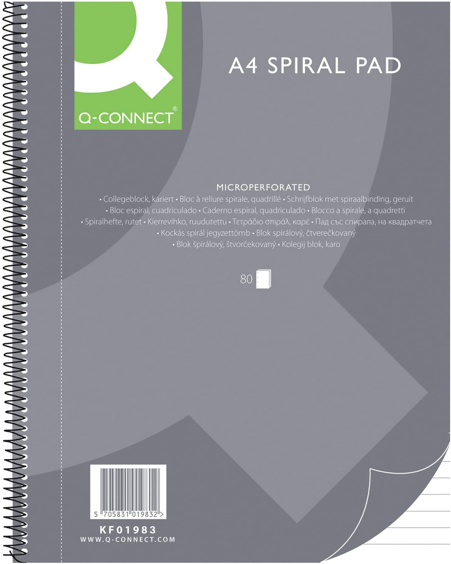 Q-Connect Ruled Margin Spiral Soft Cover Notebook 160 Pages A4 (5 Pack ...