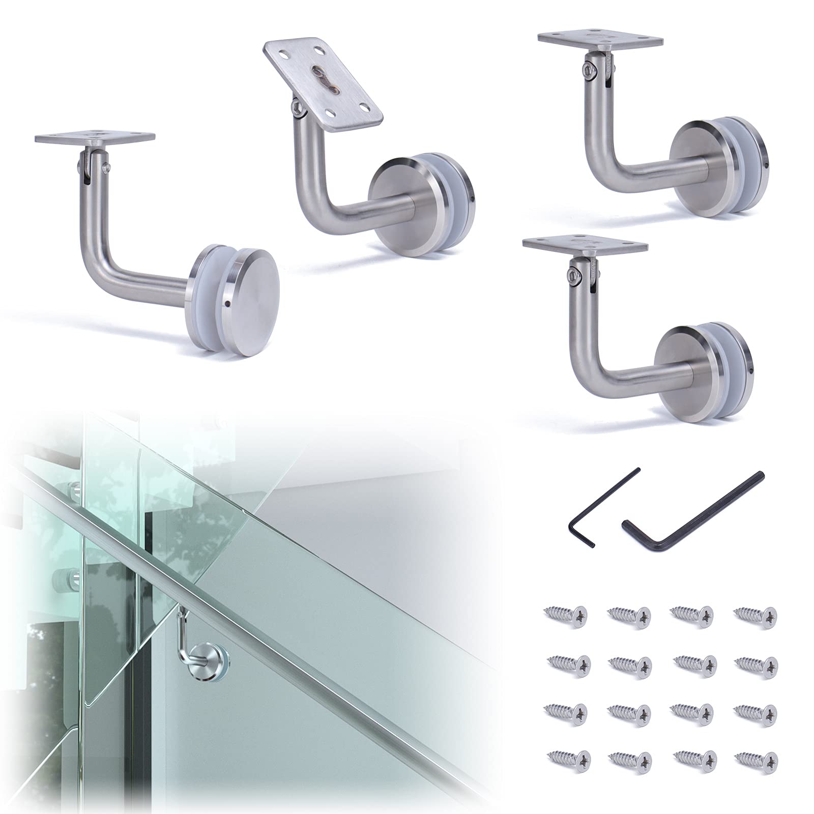 Buy Muzata 4pack Stainless Steel Handrail Bracket, Adjustable Glass ...