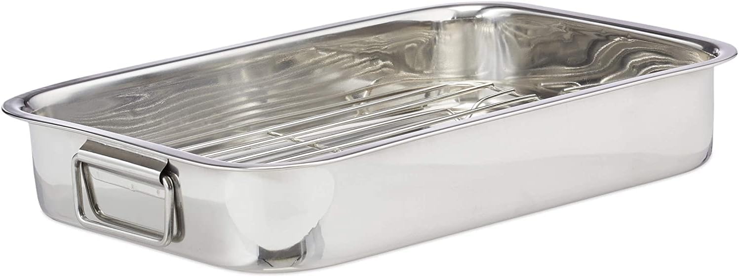 New Stainless Steel Roasting Tray with Grill Rack - Sturdy Handles ...