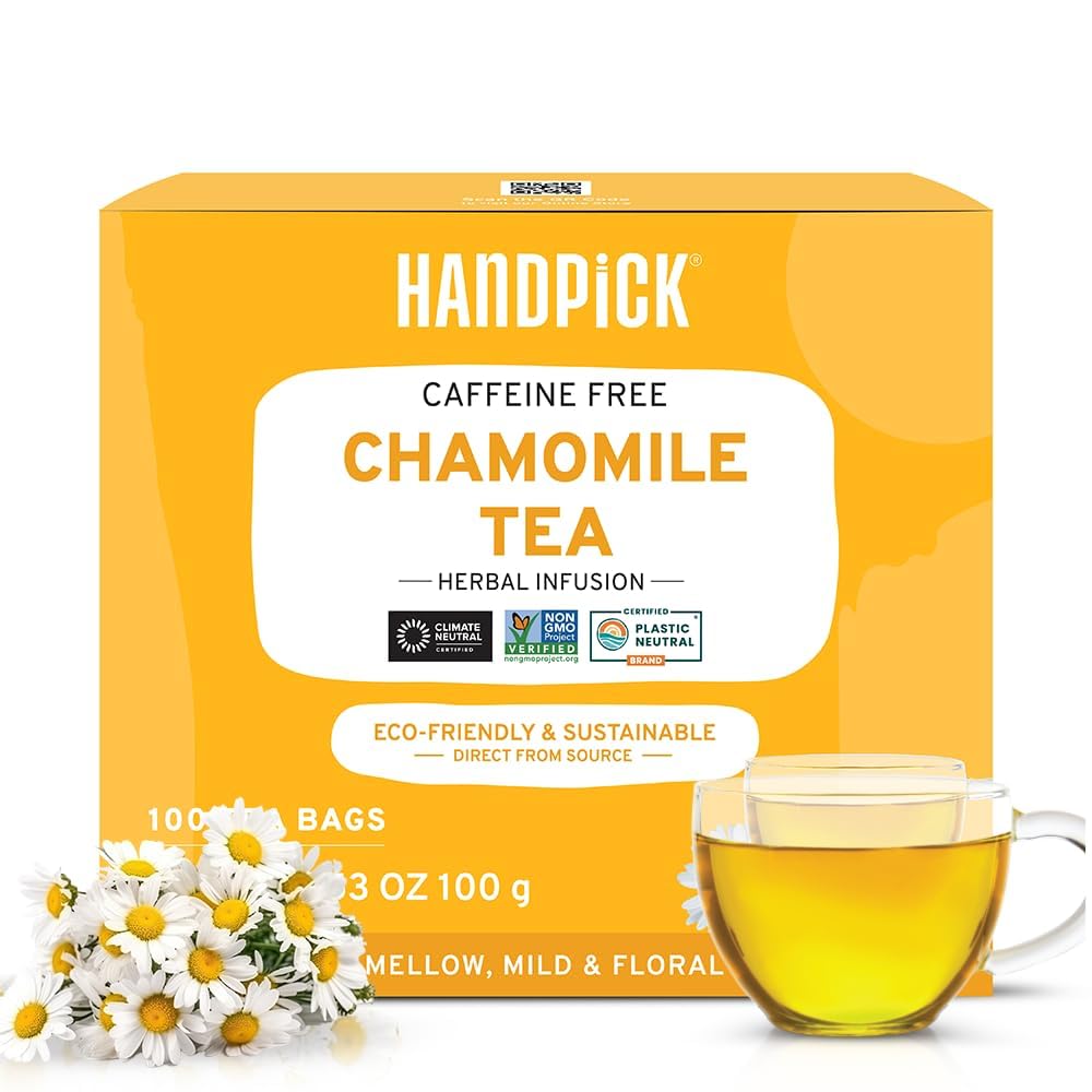 Amazon.com : HANDPICK, Chamomile Tea Bags (100 Count) Caffeine Free ...