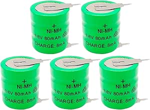 Amazon.com: Hoorae 5 PCS 3.6V 80mAH Ni-MH Battery Rechargeable with 2 Pins/Tabs for Meter Alarm ...