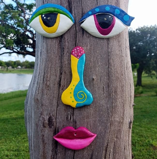 Amazon.com : Cute Tree Faces Decor Outdoor, HANDMADE by Artist, Garden ...