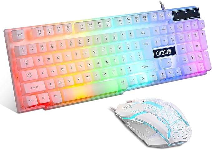 CHONCHOW LED Keyboard and Mouse Combination RGB Rainbow Backlit Game ...